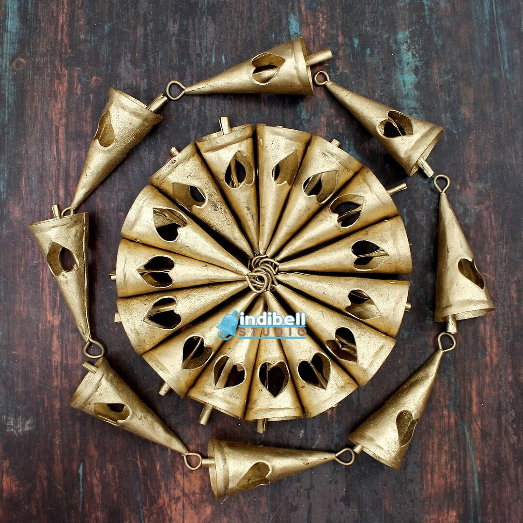 24 Heart Wind Chimes Rustic Craft Bells / Triangular Cone Bells ...