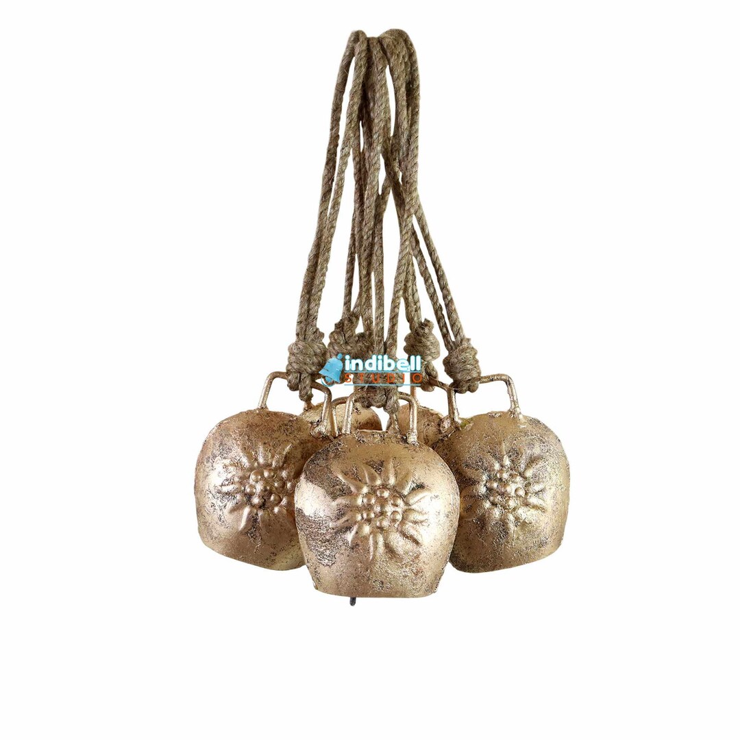 5 Garden Outdoor Porch Decor Rustic Bells, Edelweiss Flower Embossed ...
