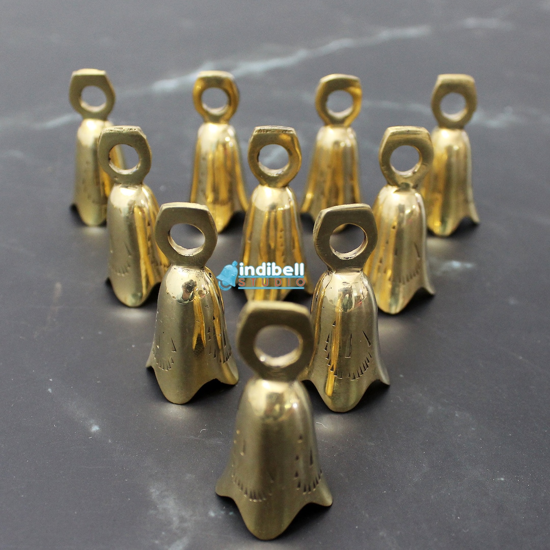 10 2 Inch Golden Flower Brass Bell for Ethnic Decoration , Etched Bell ...
