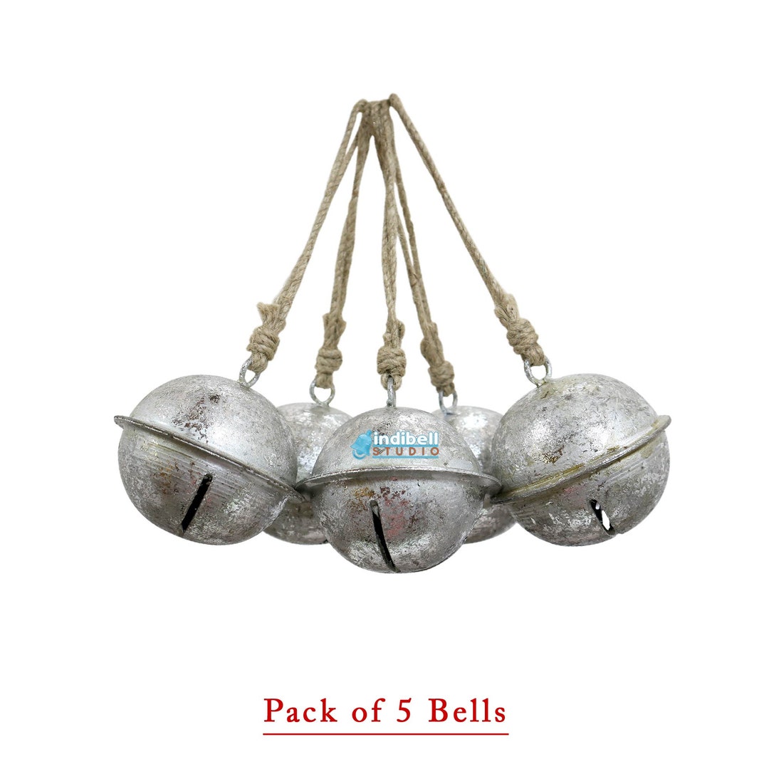 5 MAGICAL Silver Round Jingle Bells, Christmas Decor Iron Sleigh Bells ...