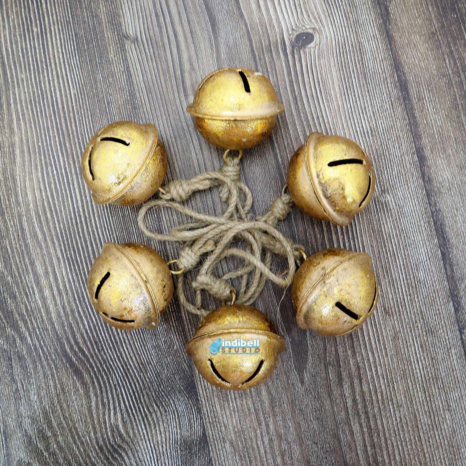 6 CHRISTMAS DECOR Sleigh Jingle Bells, GOLDEN Glittering Iron Round ...