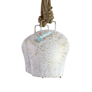 LARGE WHITE Handmade Tin Metal Cowbells, Recycled Indian Hand Painted ...