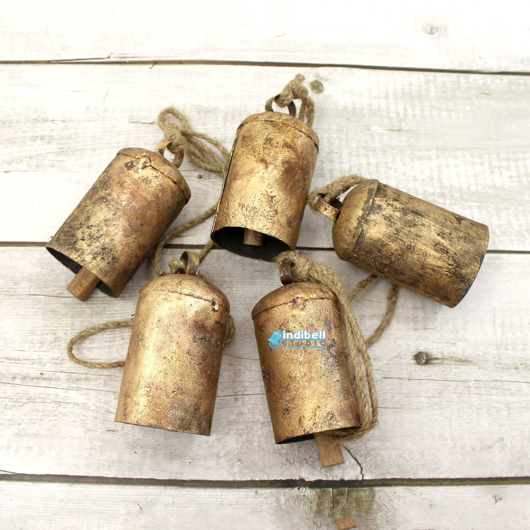 5 Large Rustic Hanging Cow Bells Decor, Rounded Top Antique Style ...