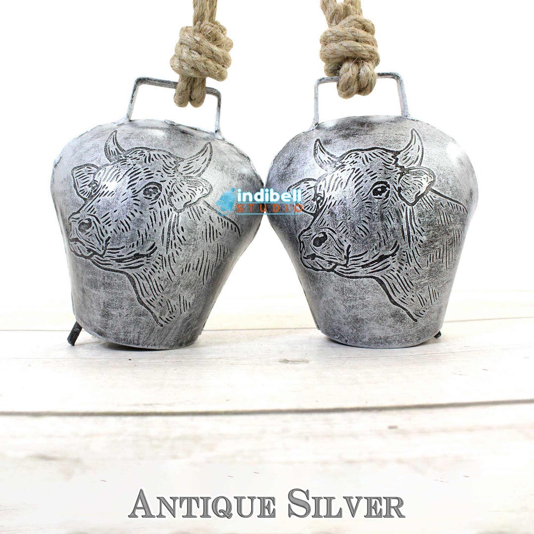 Engraved Swiss Cow Bells, Vintage Antique Silver Pewter Finish ...