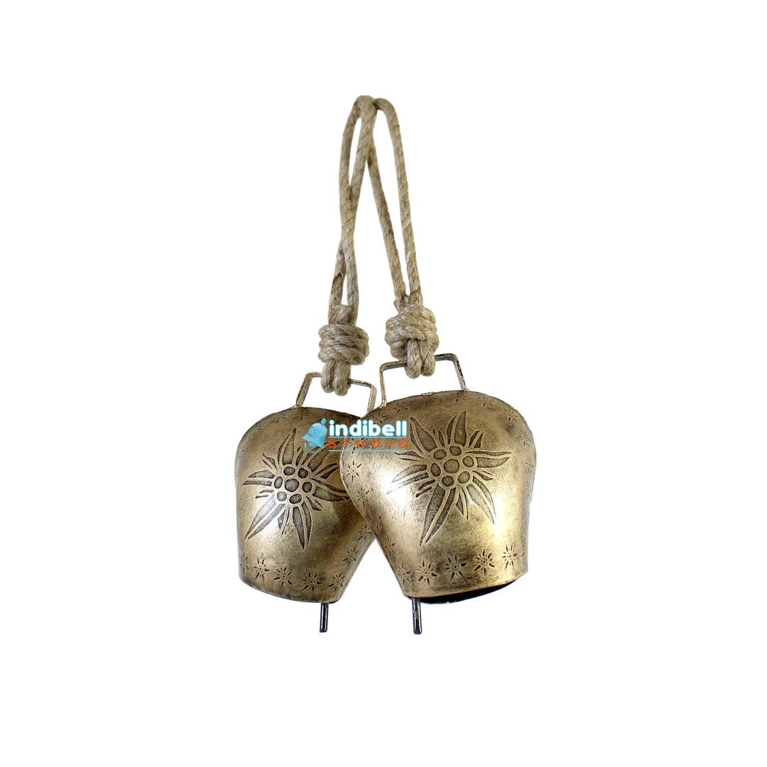 Edelweiss Swiss Cowbell Hanging Porch Bell, Vintage Gold Bell for Front ...