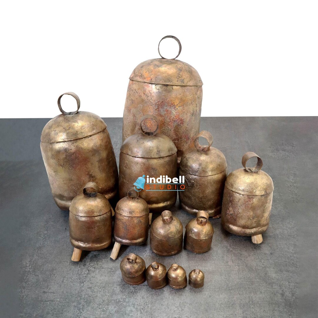 GRANDE Handmade Rustic Copper Bells, Musical Iron Metal Home Outdoor ...