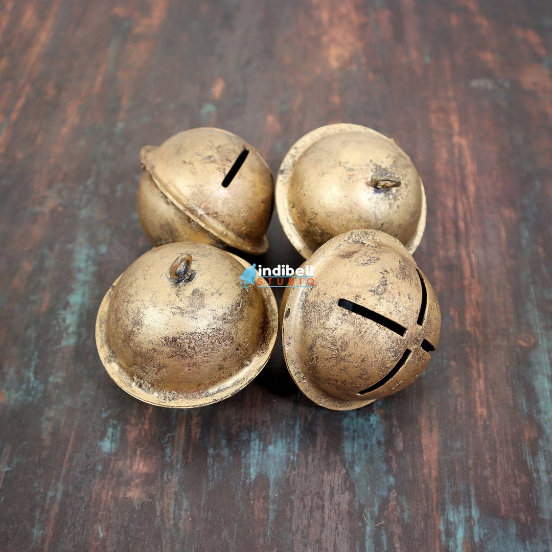 4 Rustic Patina Iron Tin Jingle Bells (3") Farmhouse Country Christmas ...
