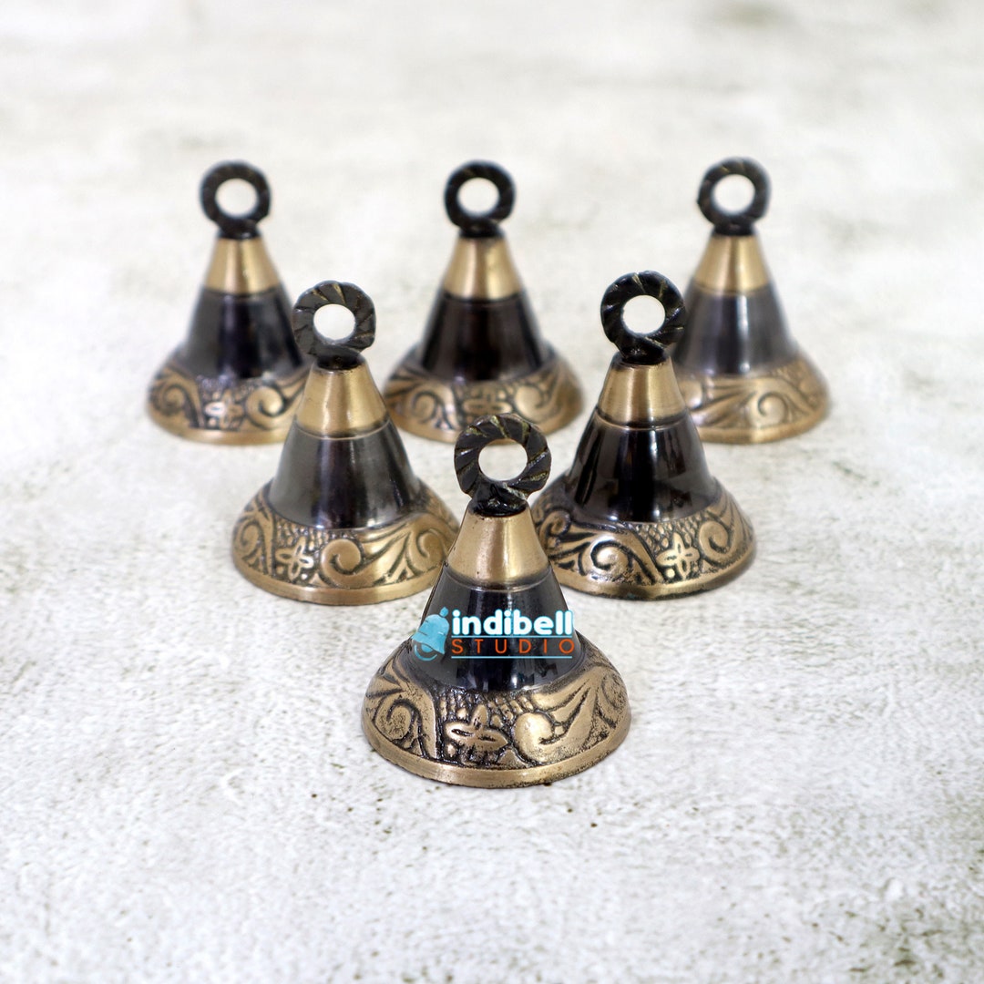 6 Antique Vintage Brass Temple Bells, Indian Style Carved Brass Bells ...