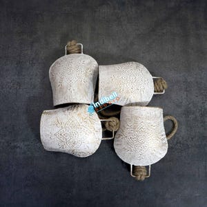 LARGE WHITE Handmade Tin Metal Cowbells, Recycled Indian Hand Painted ...