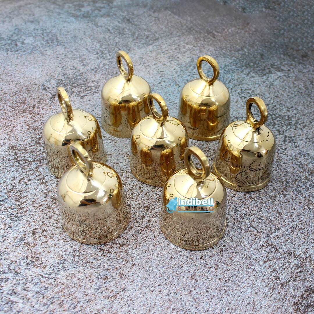2 Large Gold Indian Temple Bells, Brass Vintage Dinner Bells, Nautical ...