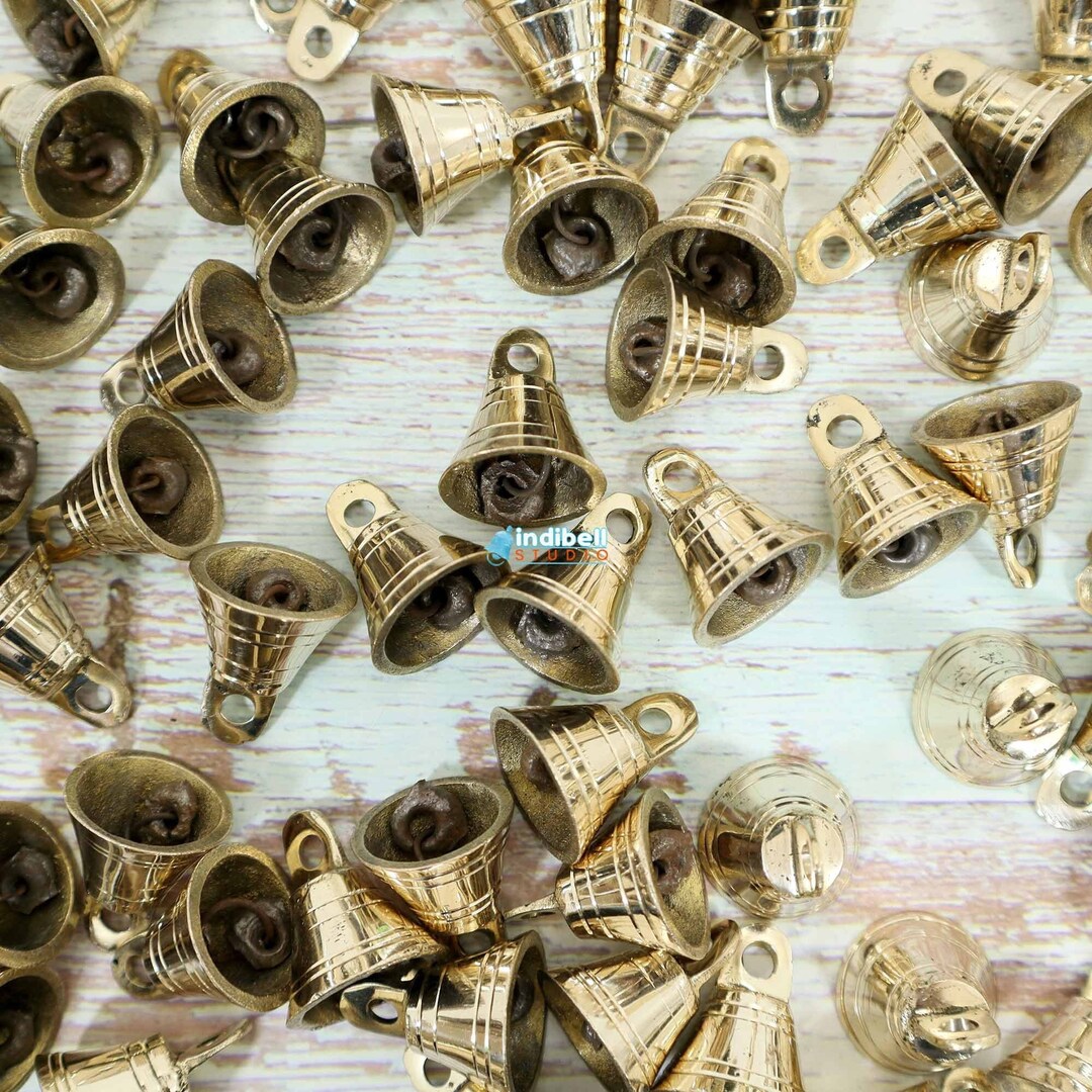 100 Mini Small Indian Brass Bells DIY Crafting Home Decor Bulk ...