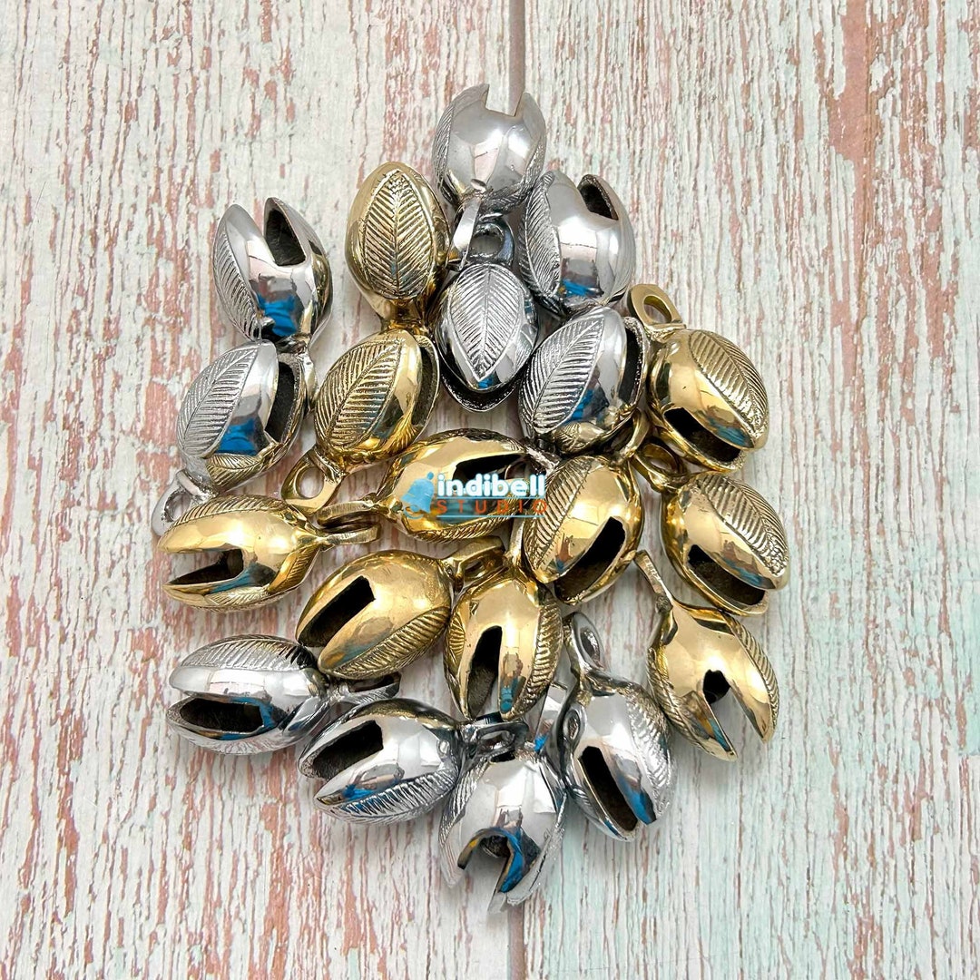 Small DIY Leaf Sleigh Brass Bells Craft Projects, Gold Silver Color Dog ...