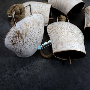 LARGE WHITE Handmade Tin Metal Cowbells, Recycled Indian Hand Painted ...