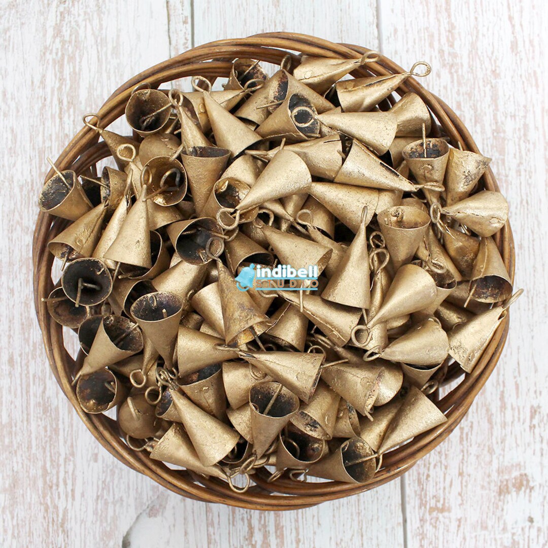 120 Gold Rustic Tin Cone Cow Bells Vintage Style, Bronze Color Rustic ...