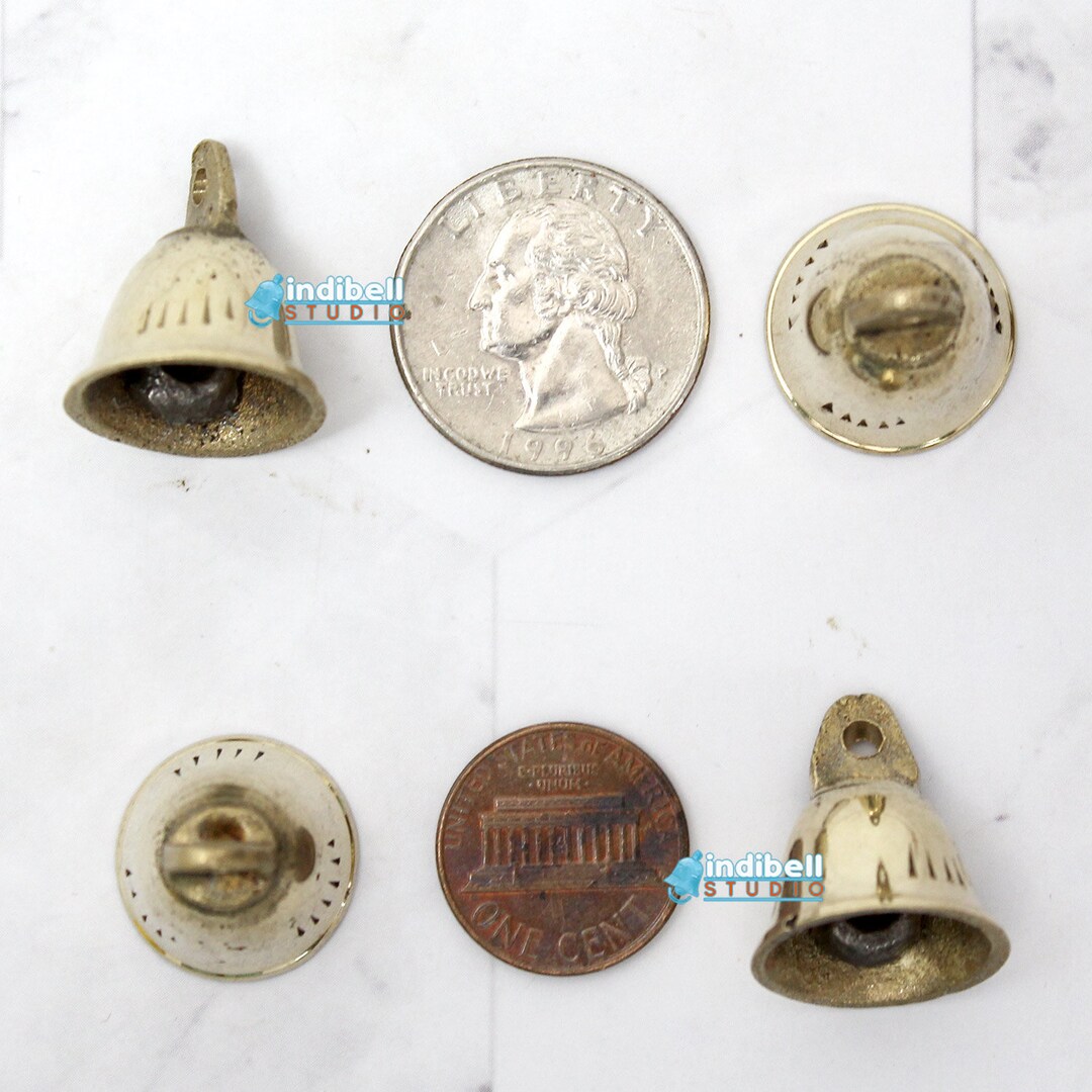 25 Small Mini Brass Bells Indian Temple Decorations, Elephant Claw Bell ...