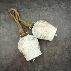 LARGE WHITE Handmade Tin Metal Cowbells, Recycled Metal Indian Hand ...