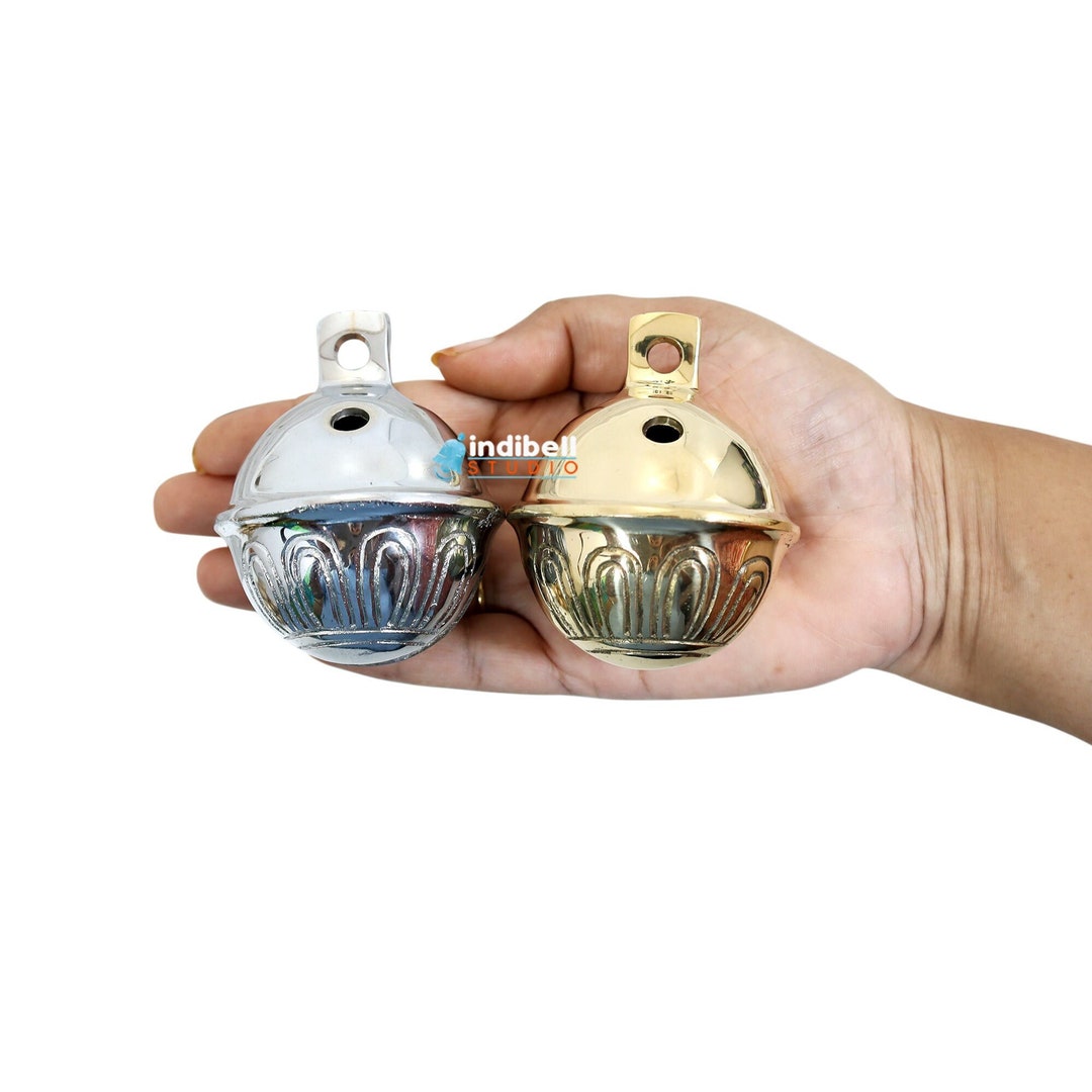 XXL JUMBO Solid Brass Sleigh Bell, Loud Sound Large Silver Chromed ...