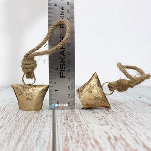 12 Metal Gold Rustic Bells on Jute Rope, Rustic Vintage Style, Hanging ...