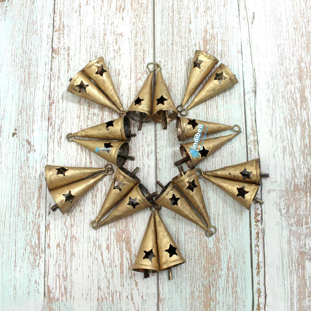 24 Star Rustic Tin Cow Bells for Wind Chimes Triangle Cone Iron Metal ...