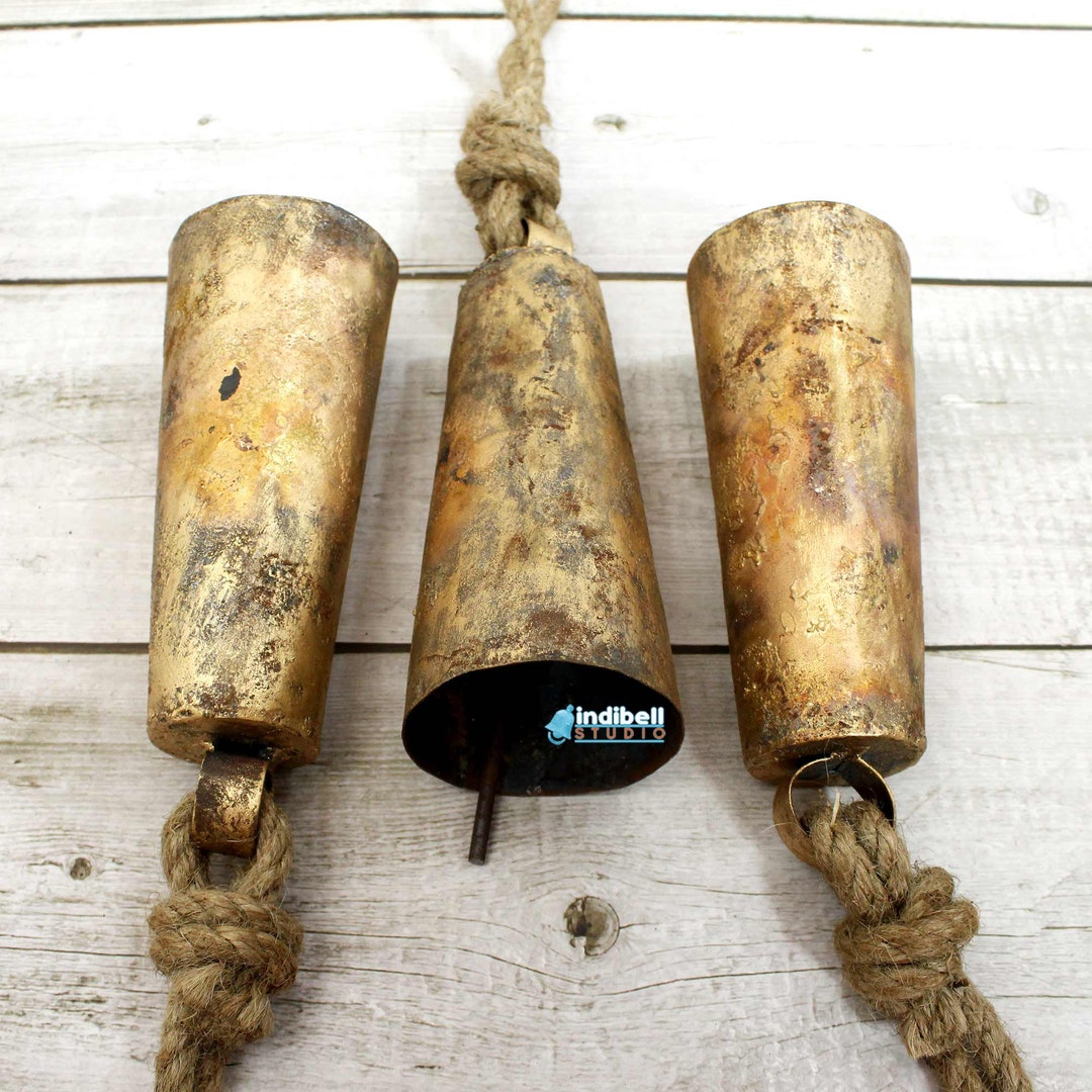 Rustic Metal Primitive Mantle Bells Large Cow Bells Vintage Antique ...