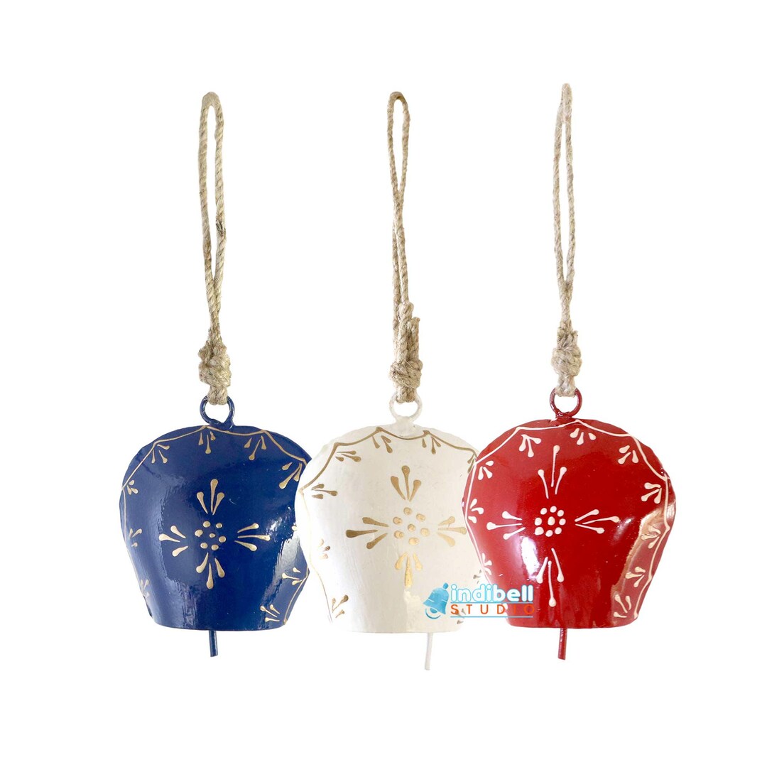 Hand Painted Cow Bells Red Blue White Bells, Front Door Decor Wreath ...