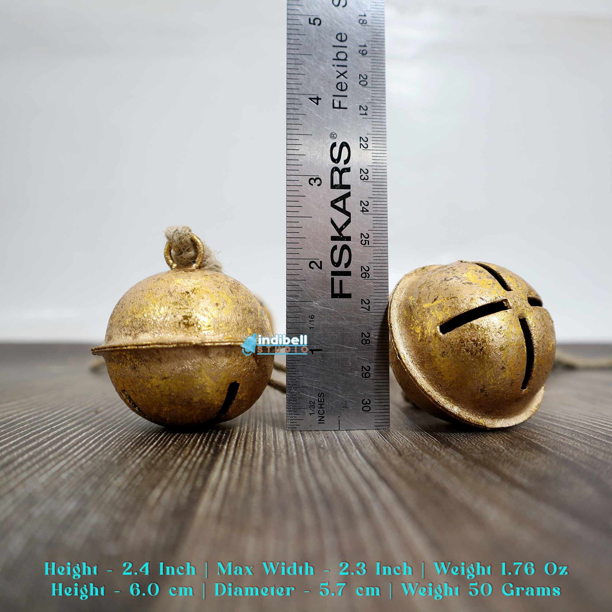 6 CHRISTMAS DECOR Sleigh Jingle Bells, GOLDEN Glittering Iron Round ...