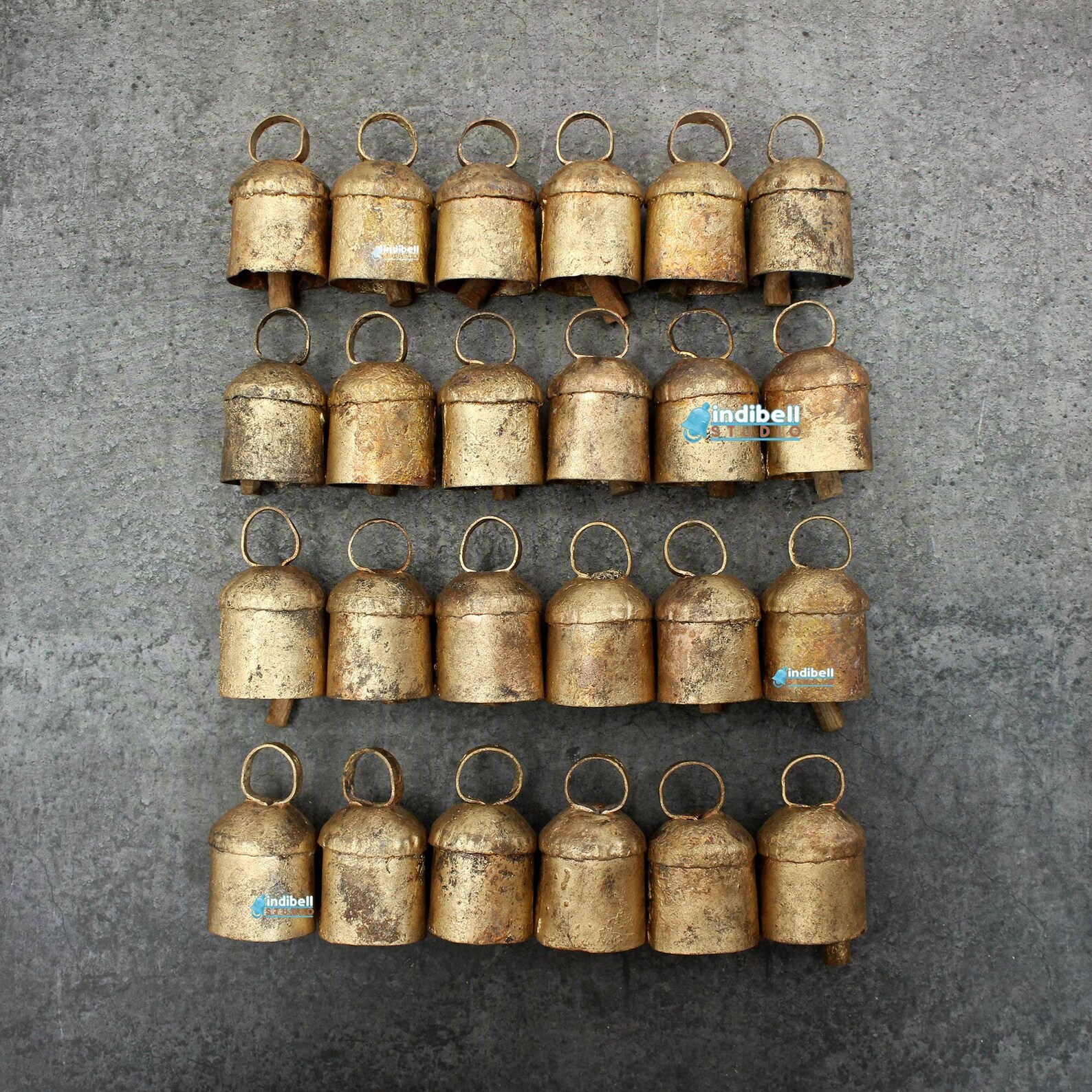 24 Vintage Rustic Mug Round Top Bells 1.75 Inch With Wooden - Etsy