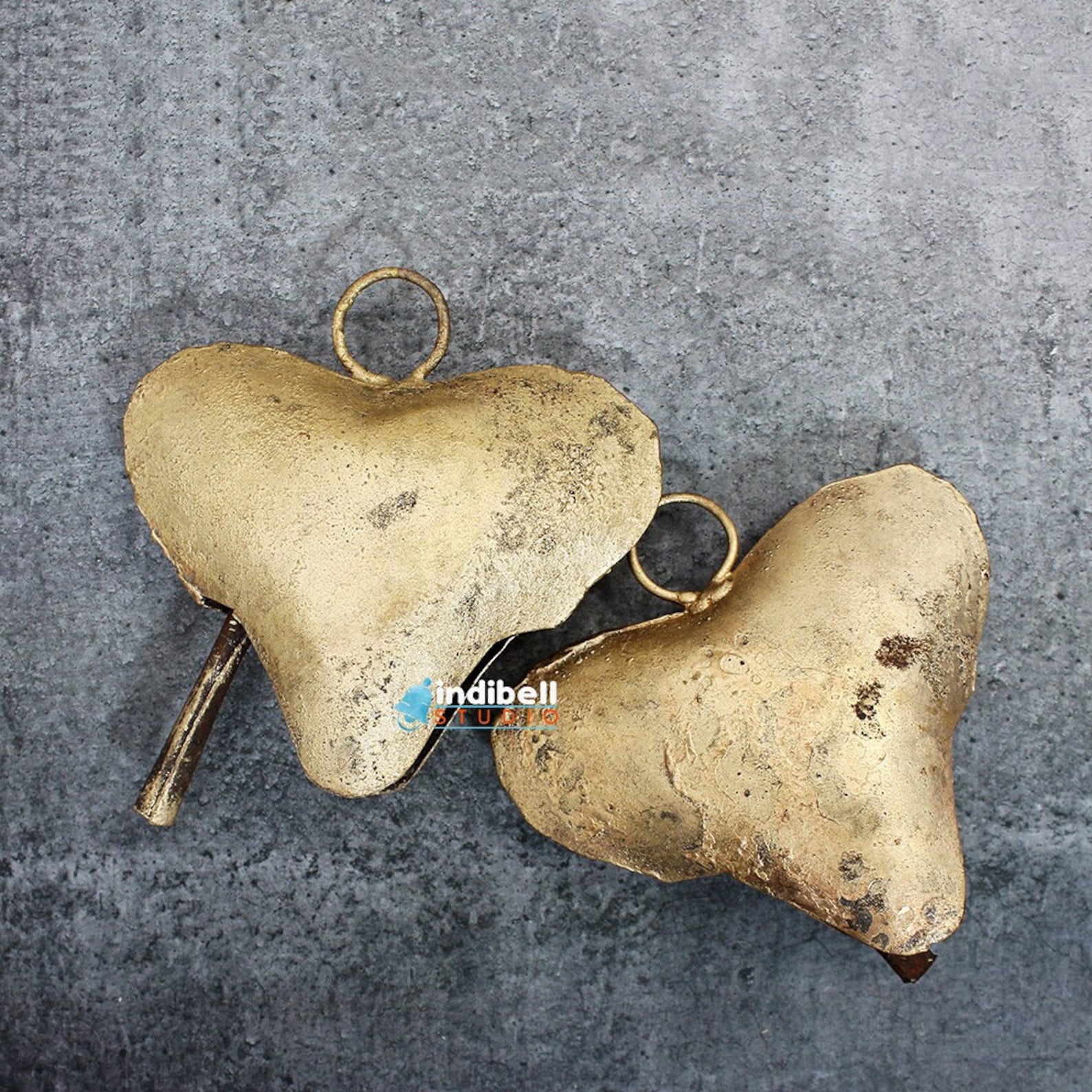 4 Puffy Tin Metal Rustic Heart Bells Wreath Garden Decorations, Metal ...