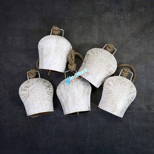 LARGE WHITE Handmade Tin Metal Cowbells, Recycled Indian Hand Painted ...