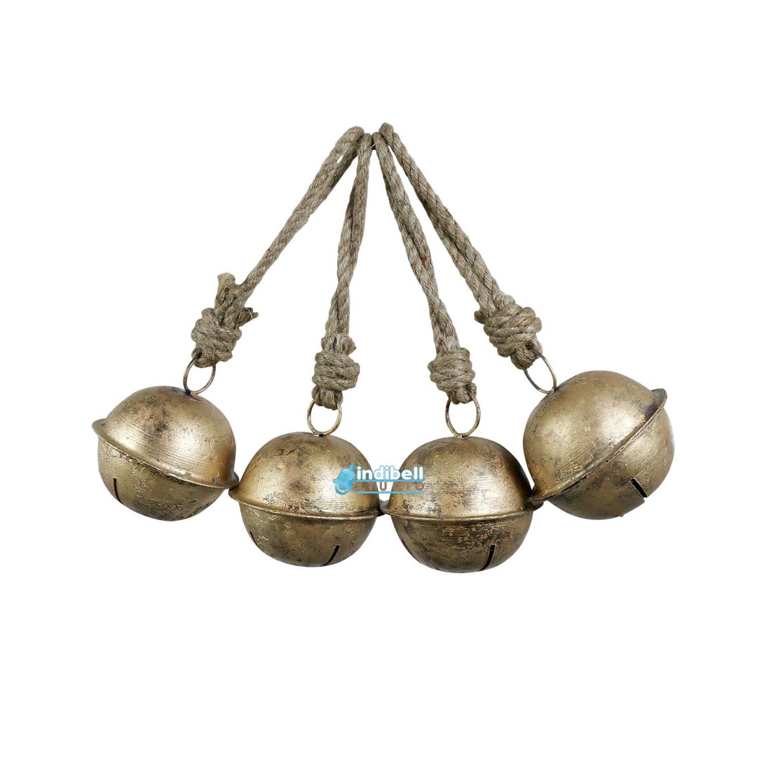 4 Large Rustic Jingle Bells Gold Winter Home Decor Accents, Vintage ...