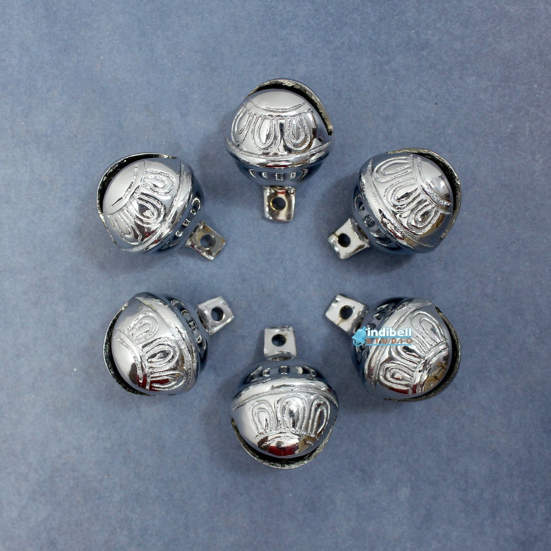 6 Silver Chrome Sleigh Polar Brass Bells, Heavy Brass Hiking Bell ...