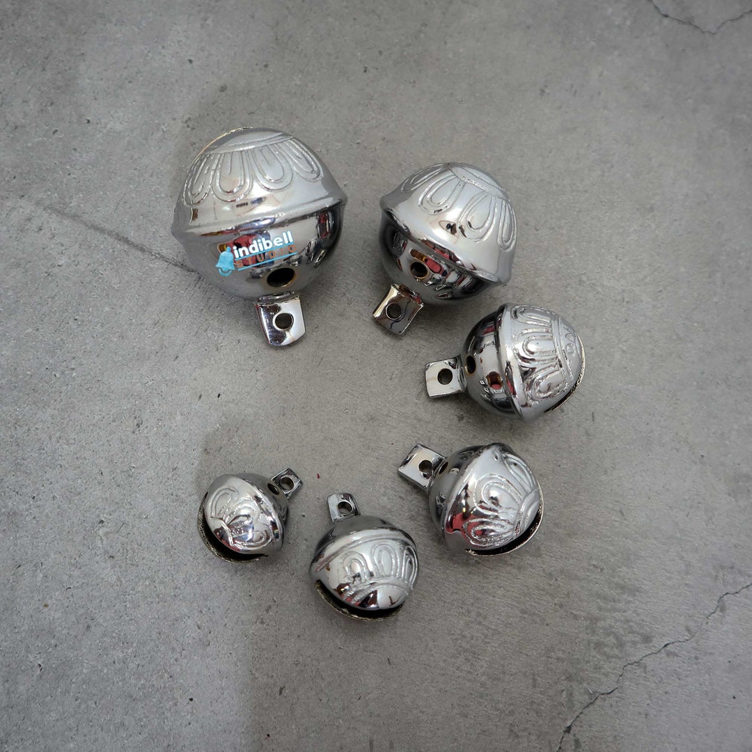 6 Silver Christmas Brass Sleigh Bells, Solid Brass Graded Chrome Jingle ...