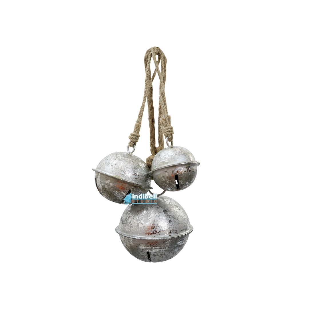 Silver Christmas Decor Jingle Bells, Large Round Iron Sleigh Reindeer ...