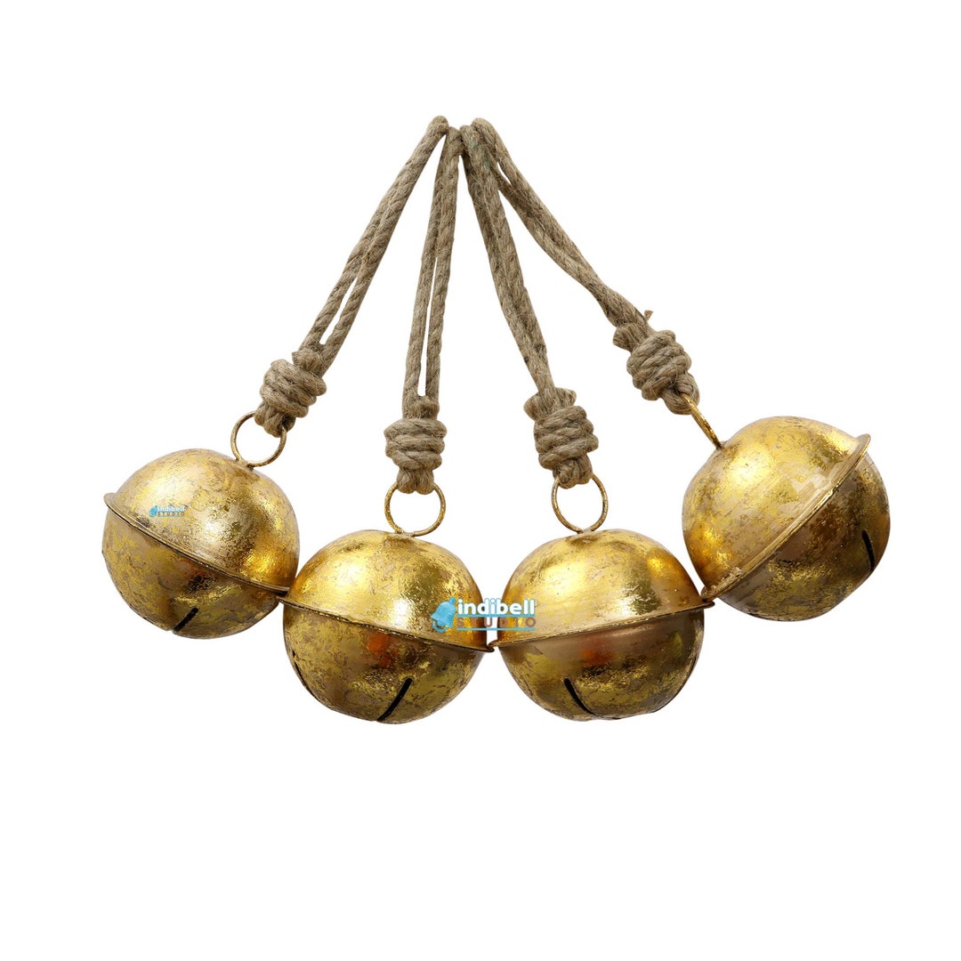 4 Gold Christmas Jingle Sleigh Bells, Wreath Mantel Fireplace Decor ...