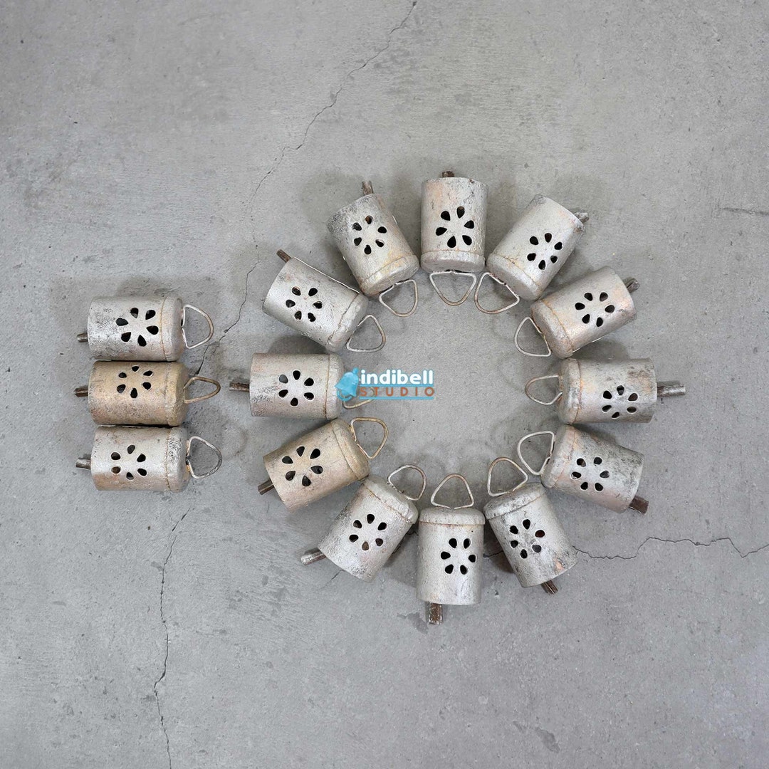 Rustic Cow Bells Wind Chimes, Silver Bell, Flower Stamped Farmhouse ...