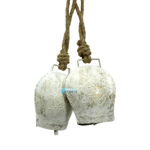 LARGE WHITE Handmade Tin Metal Cowbells, Recycled Metal Indian Hand ...