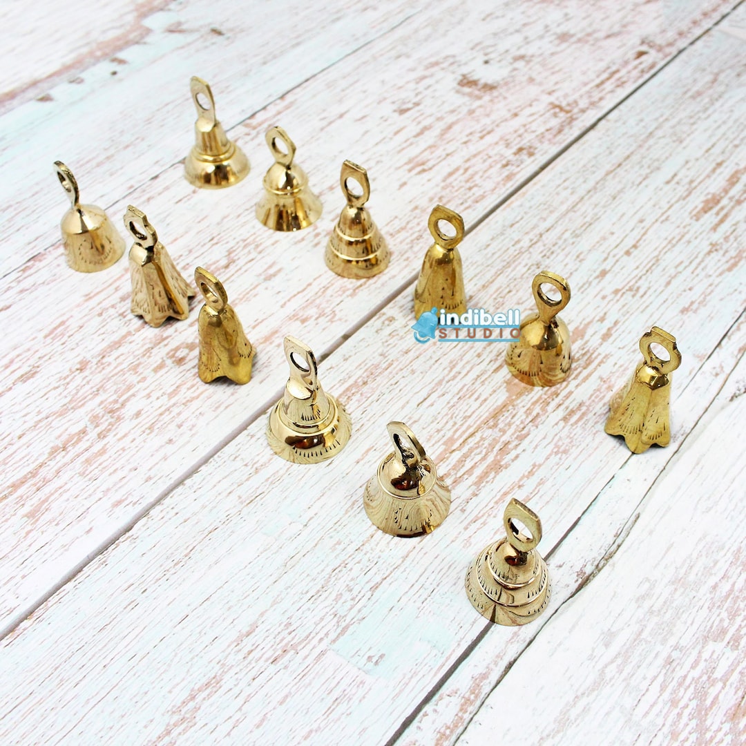 12 Vintage Indian Brass Bells Set, Assorted 2 Inch Craft Supplies ...
