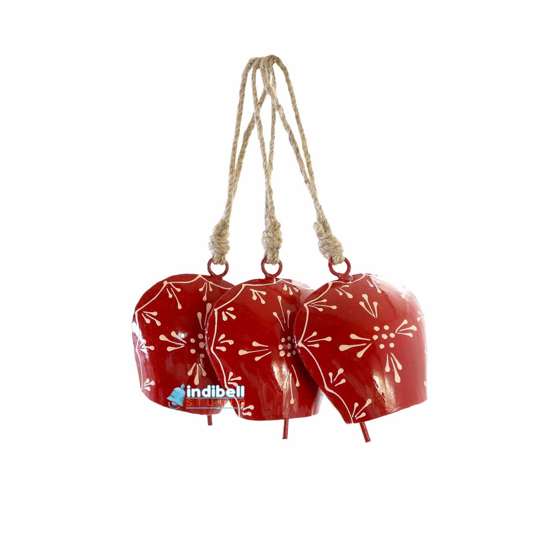 3 Red Hand Painted Cow Bells Semi Circle, Wreath Supply, Cowbell Door ...