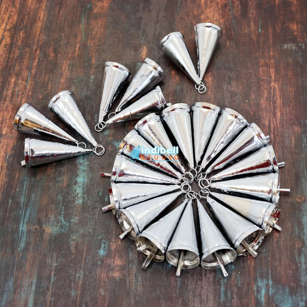 24 Silver Cone Wedding Bells, DIY Craft, DIY Windchime Making Metal ...