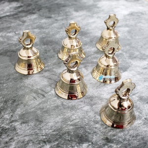 3 Indian Brass Temple Puja Mandir Bells Ghanta, Gold Bells Clear Loud ...