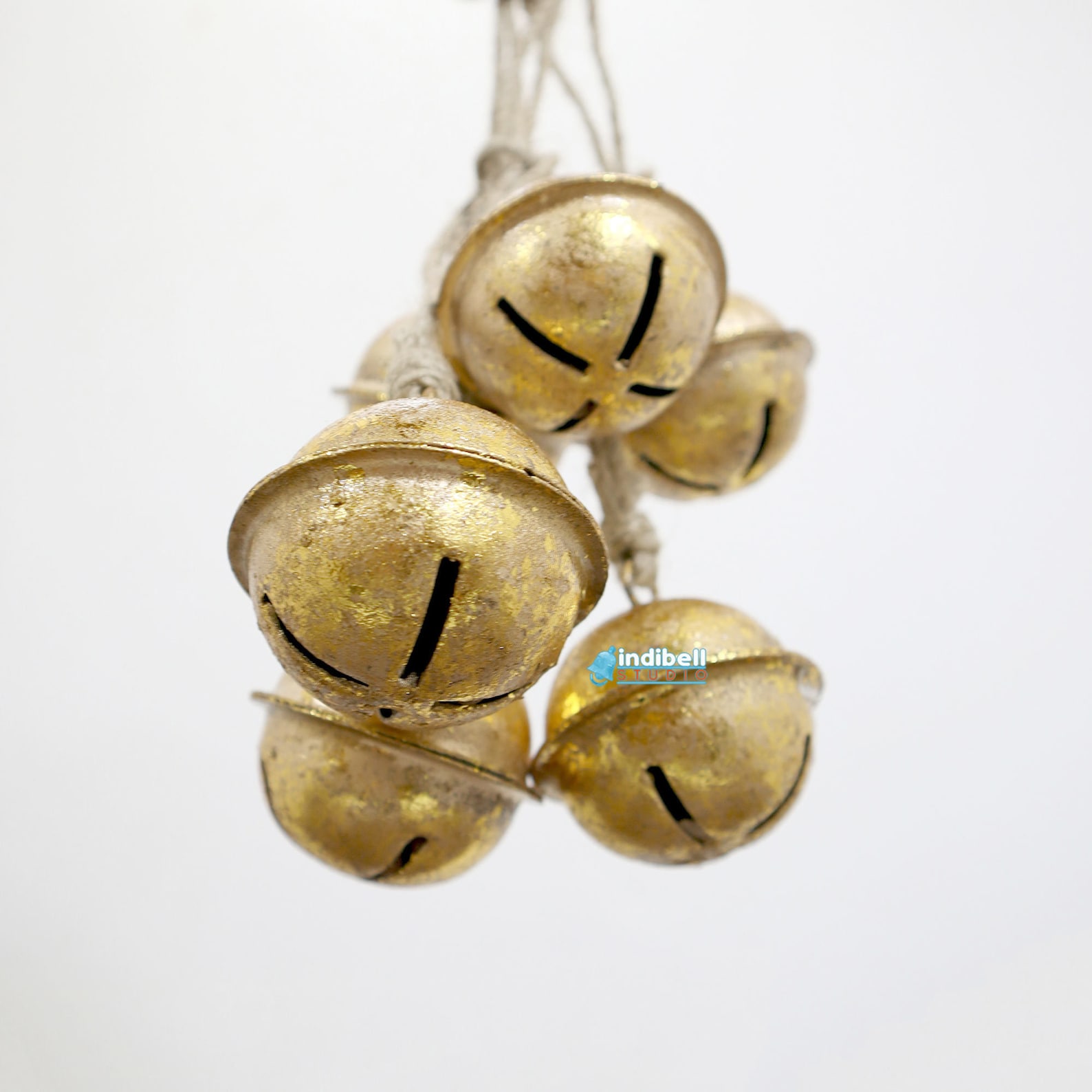 6 CHRISTMAS DECOR Sleigh Jingle Bells, GOLDEN Glittering Iron Round ...