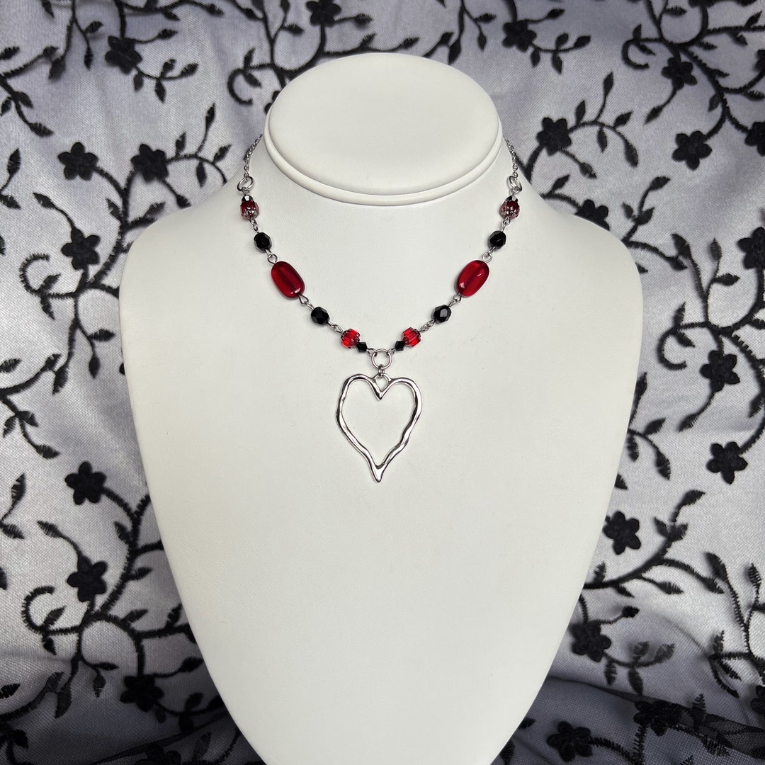 Red and Black Valentine Dainty Chain Beaded Necklace - Etsy