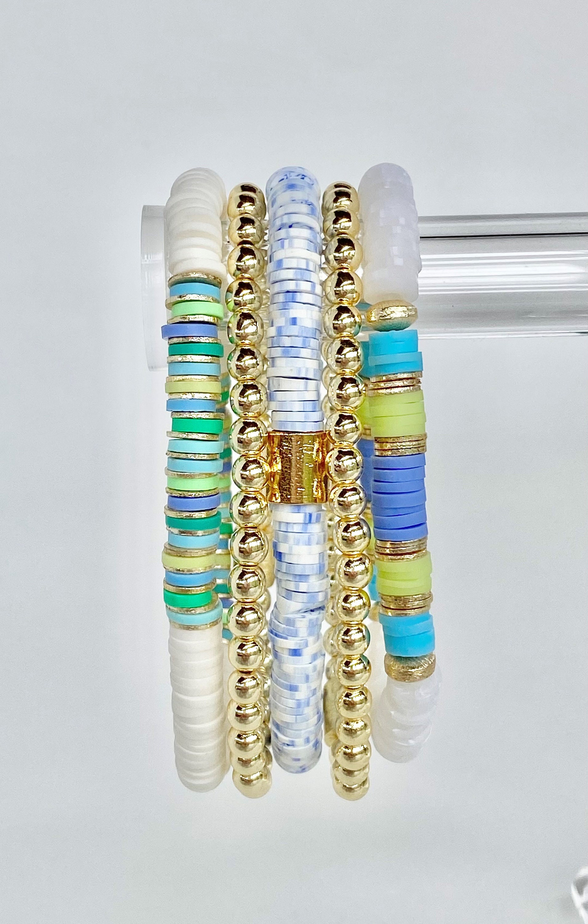 The Island Bracelet Stack, Stretchy Stackable Bracelets With Heishi ...