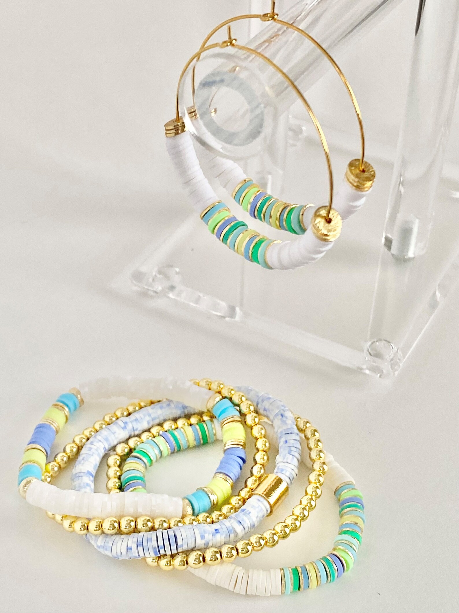 The Island Bracelet Stack, Stretchy Stackable Bracelets With Heishi ...