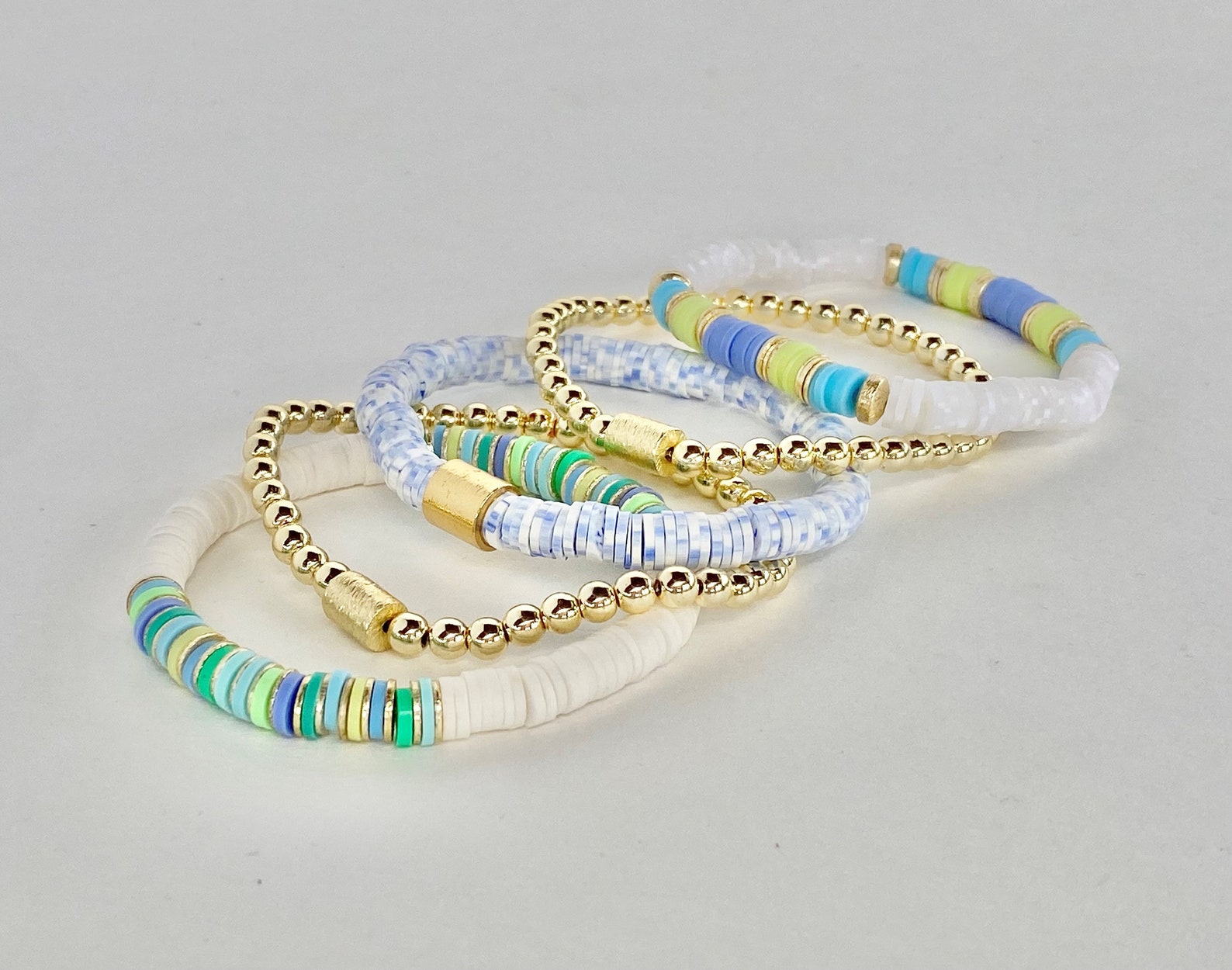 The Island Bracelet Stack, Stretchy Stackable Bracelets With Heishi ...