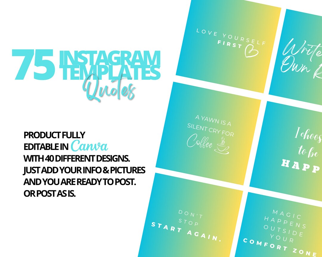 Teal & Yellow Post Templates, Instagram Story Templates, Editable Canva ...