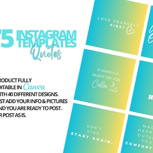 Teal & Yellow Post Templates, Instagram Story Templates, Editable Canva ...