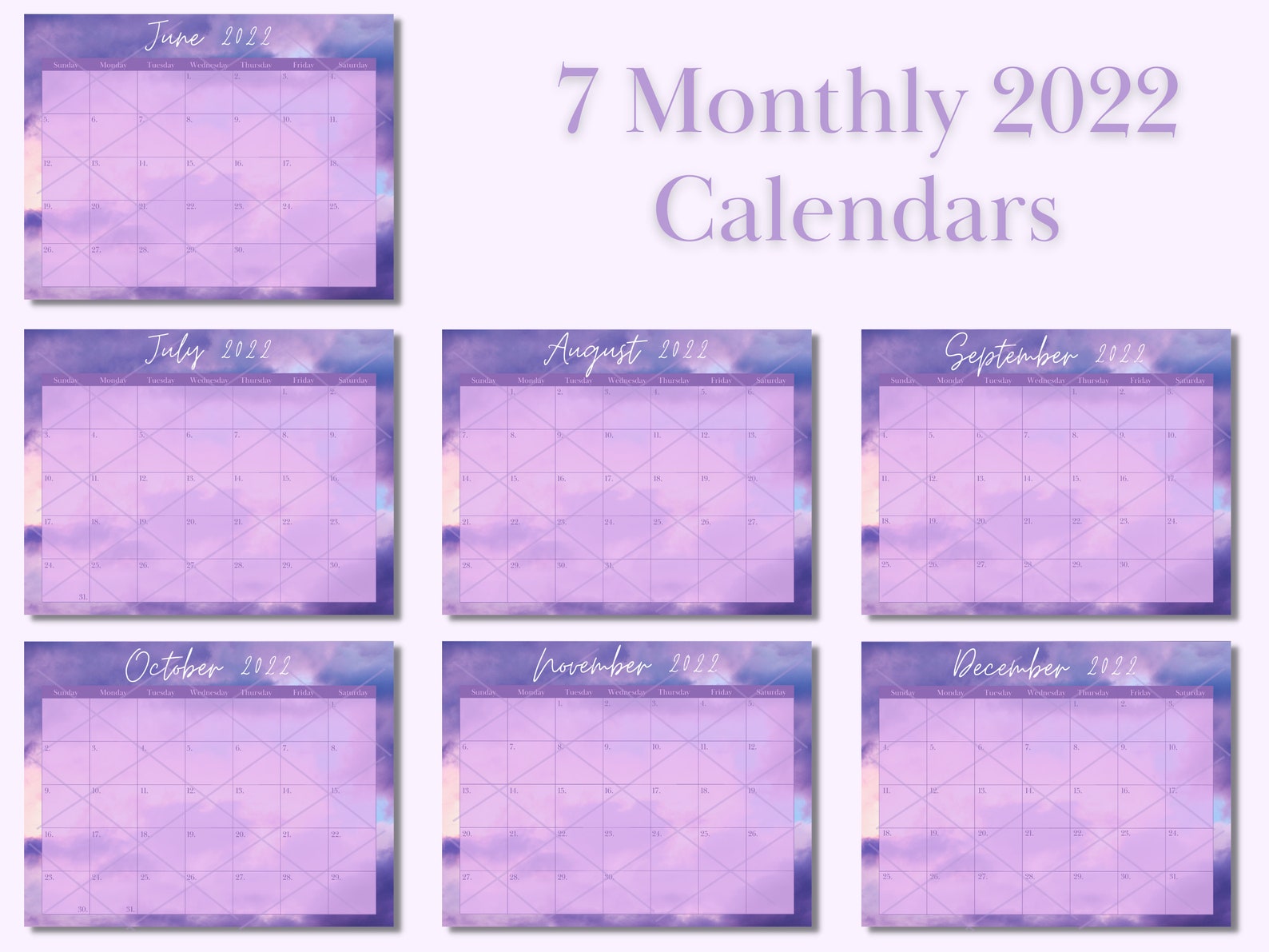 Purple Printable Monthly Calendars 2022 2023 Blank - Etsy Israel