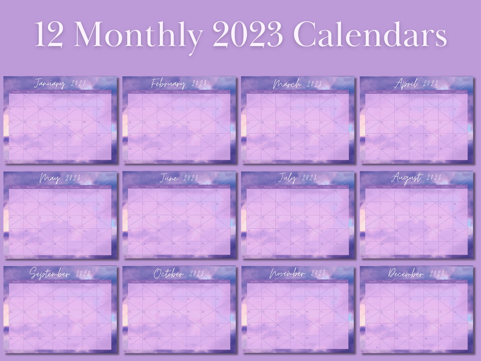Purple Printable Monthly Calendars 2022 2023 Blank - Etsy Israel