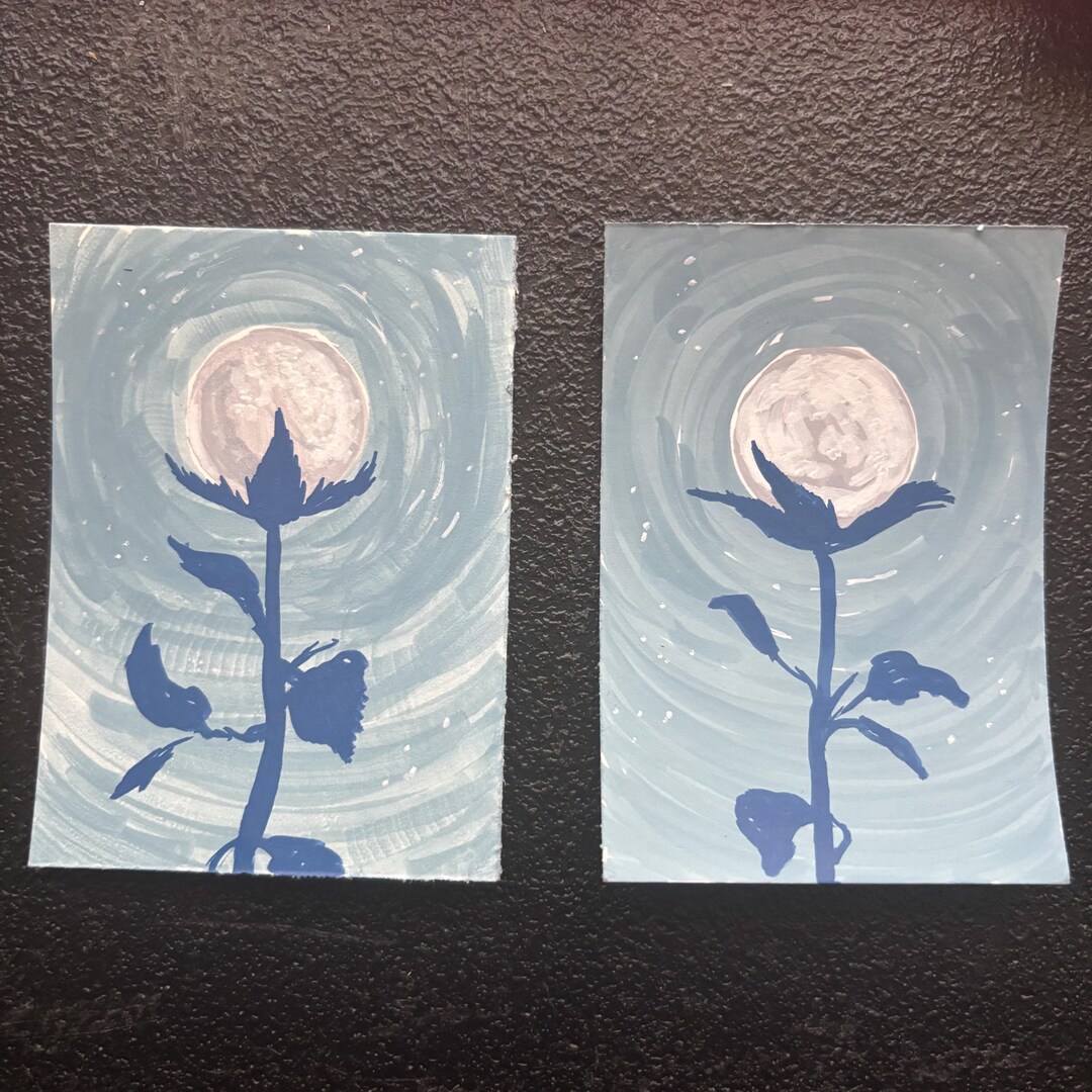Moon Flower Mini Drawing ACEO Art Trading Card 3.25 X 2.5 - Etsy